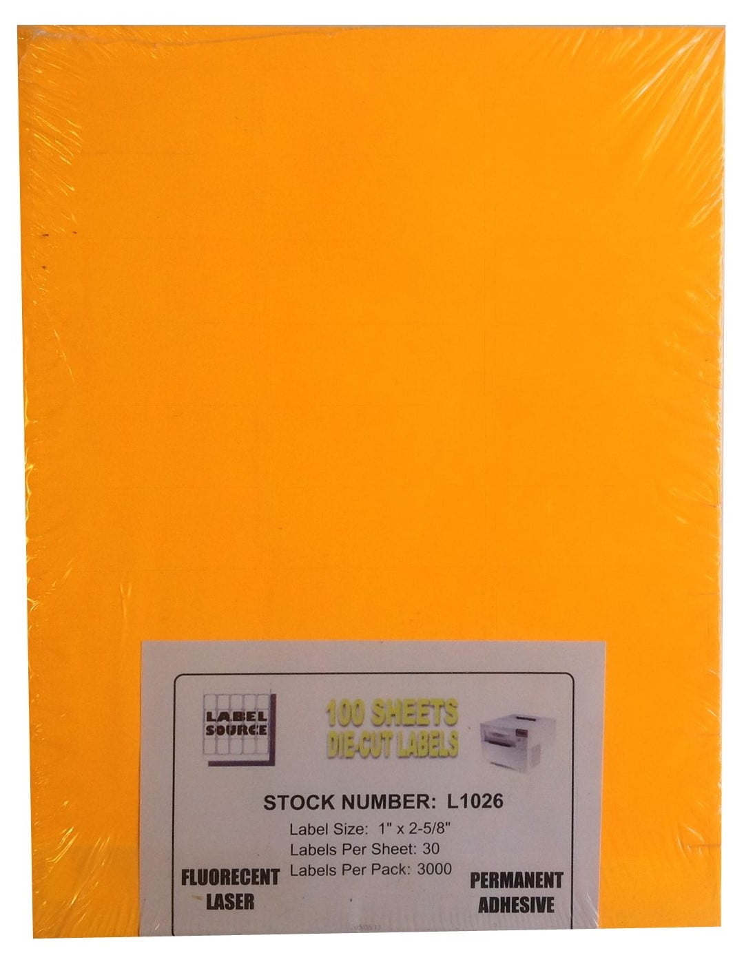 Fluorescent Orange Laser Labels, 1" x 2-5/8", 30-UP on 8.5" x 11" Sheet ...