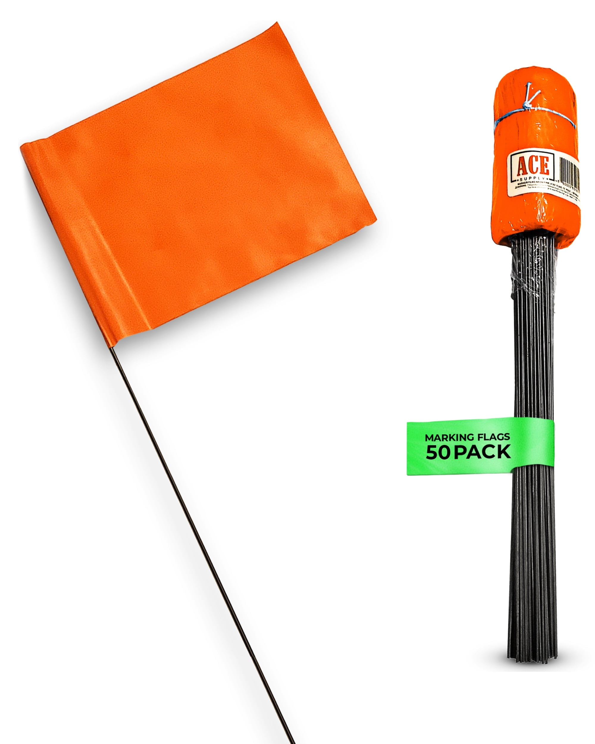 ACE Supply, Fluorescent Orange Marking Flags, 4x5 inch, 50 Pack ...