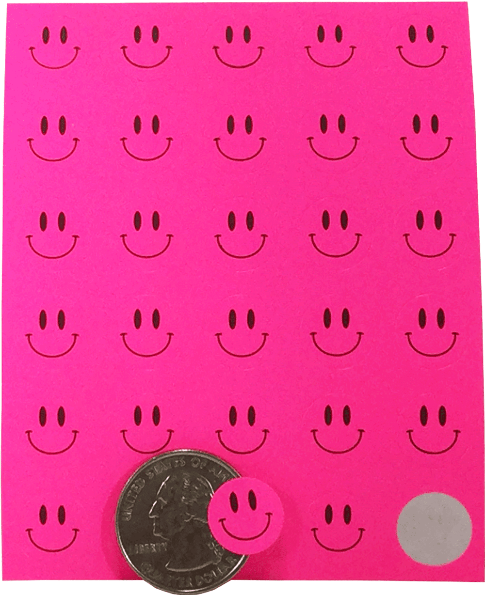 Fluorescent Pink Happy Face Dot Circle Stickers 1/2 Inch Round Labels ...