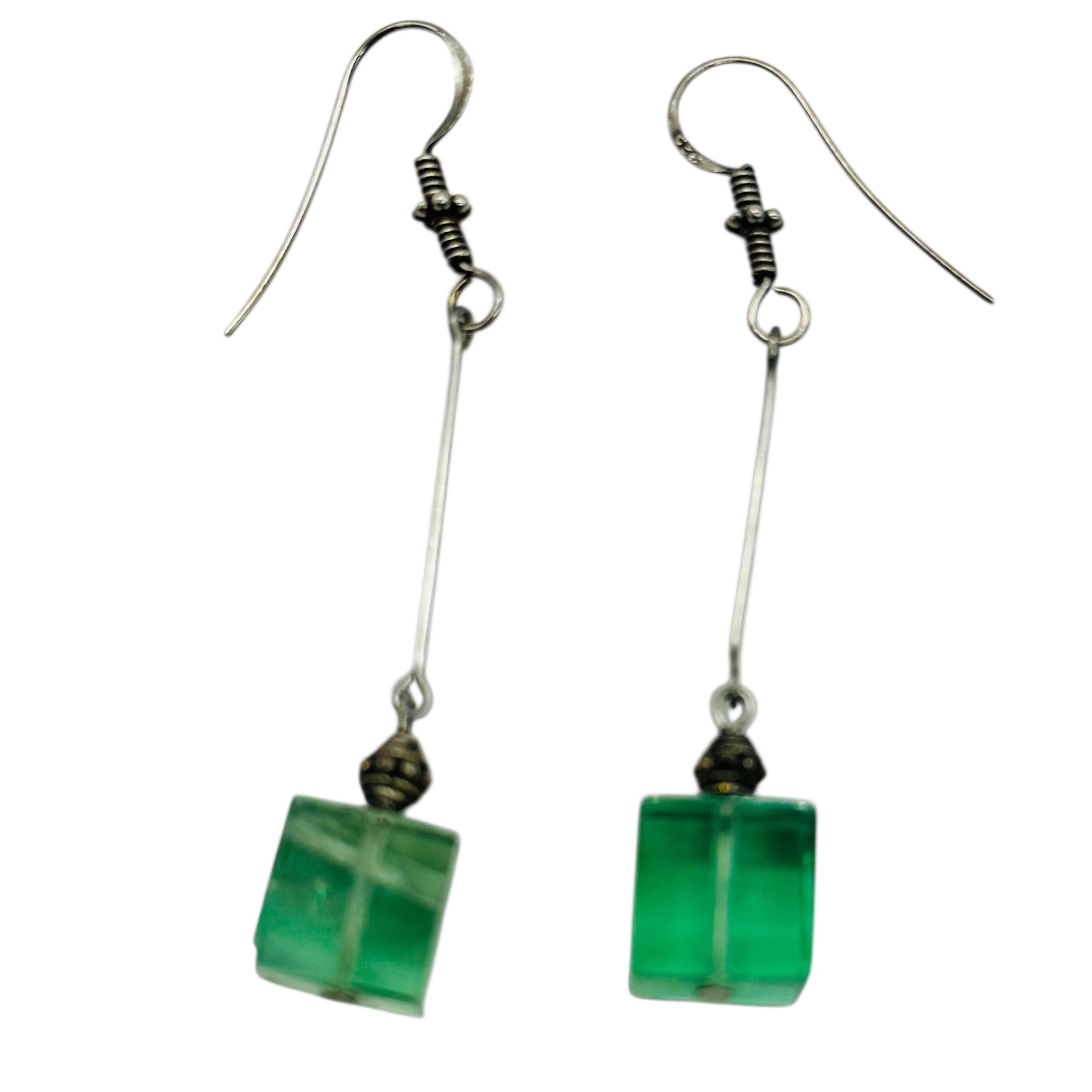 Fluorite Cube Bead Dangling Sterling Silver Earrings | 5mm Cubes| Green ...