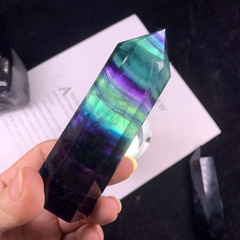 Fluorite Healing Crystal Wands Faceted Prism Gemstone Point Wand Carved ...