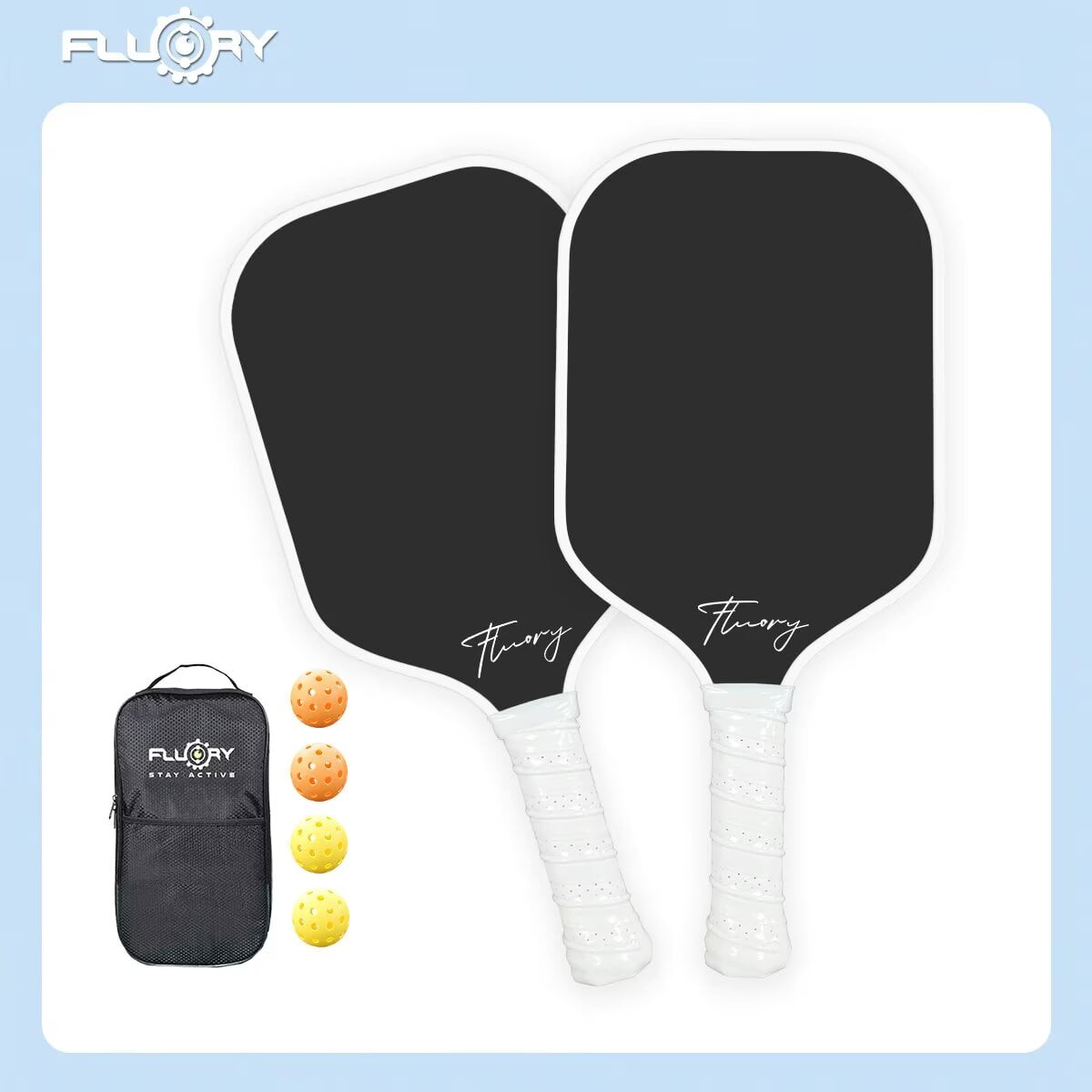 Fluory Glass Fibre Pickleball Paddles Set, 2 Pickle Ball Rackets with 4 ...
