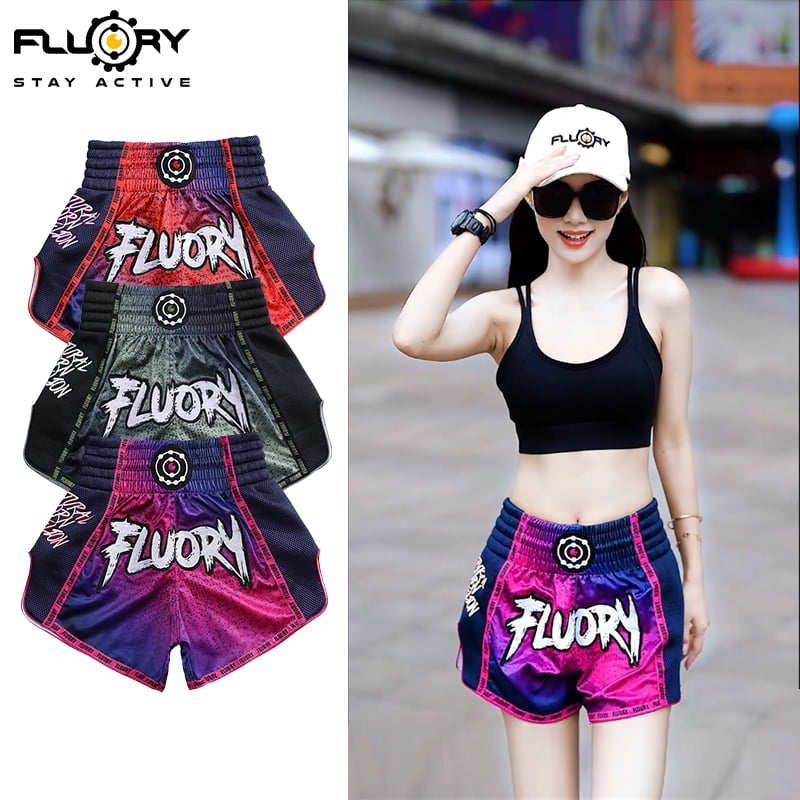 Fluory Gradient Muay Thai Shorts Colorful Font Line Sportswear for ...