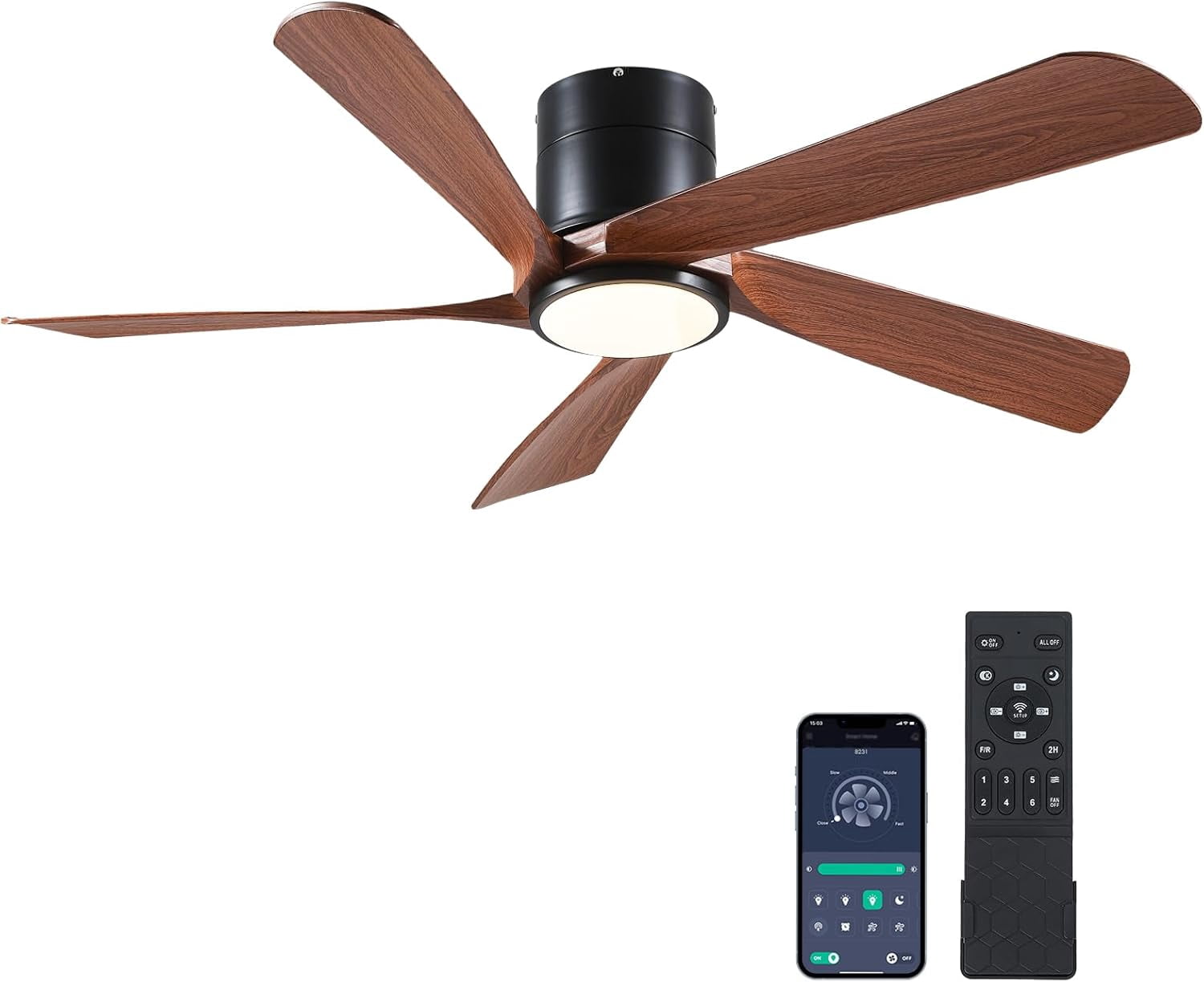 Flush Mount Ceiling Fa with Lights Low Profile - 54" Modern Ceiling Fan ...