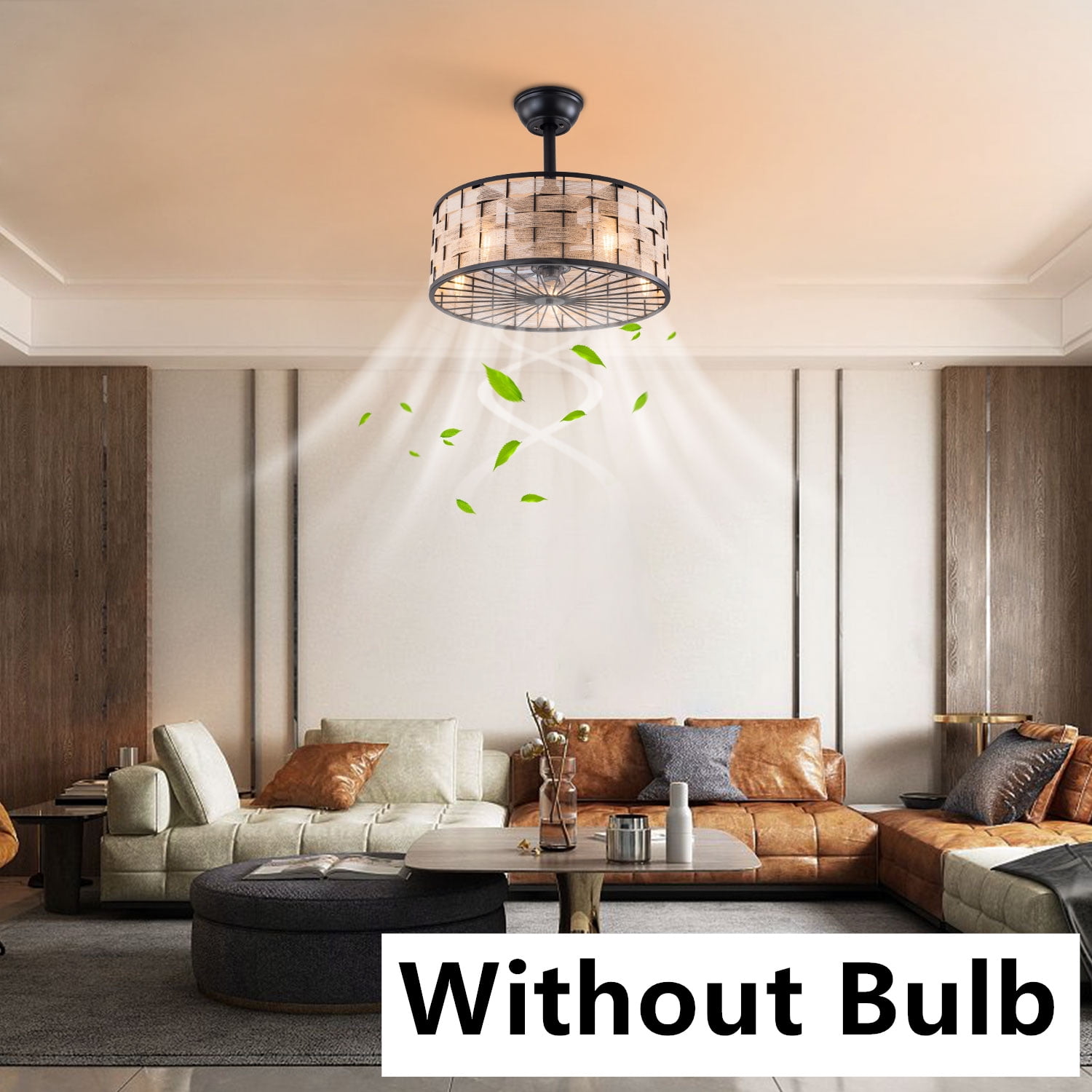 Farmhouse Fan Lamp Without Bulb 18.5'' Ceiling Fan Light 6-Speed ...