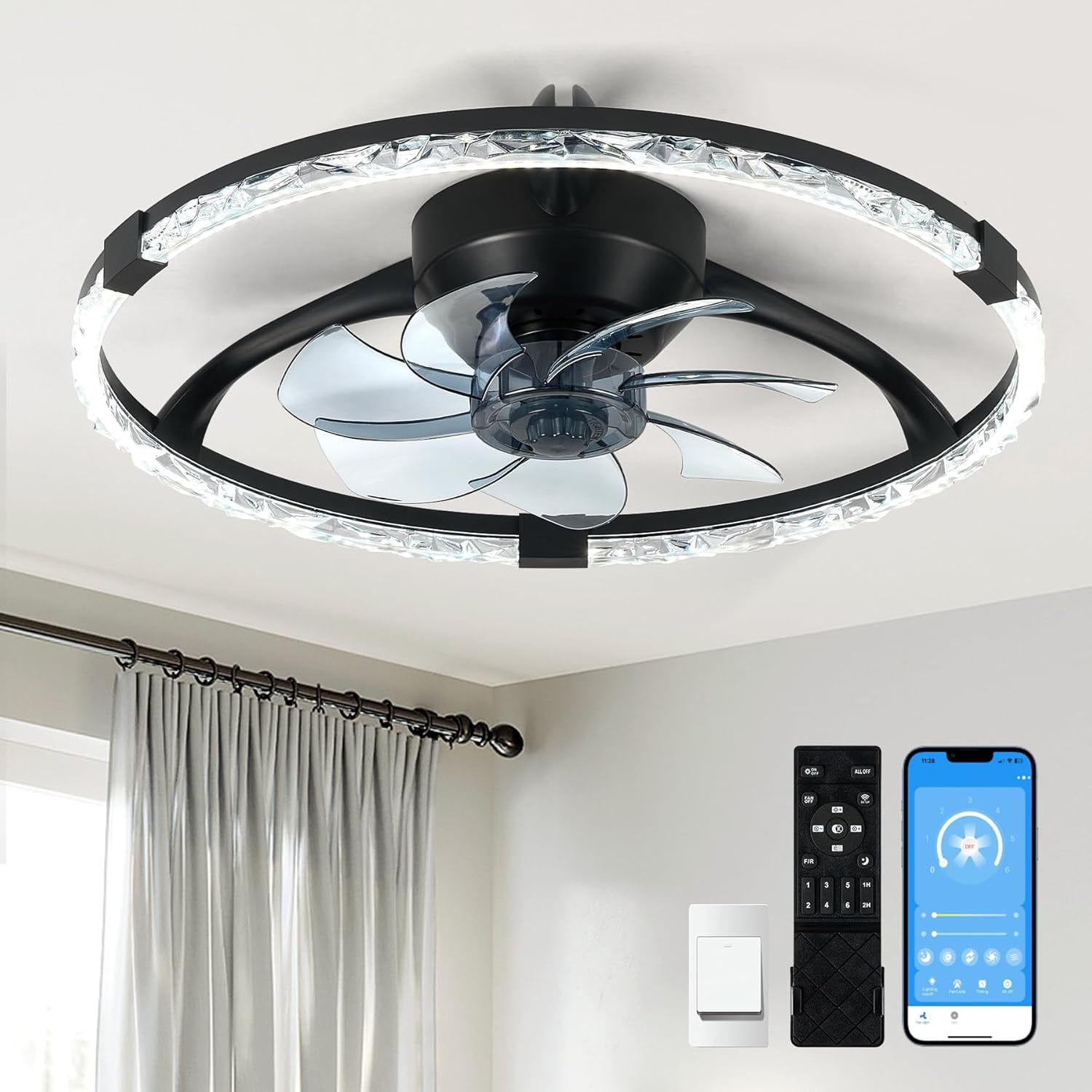Flush Mount Ceiling Fans with Lights and Remote, 19.7'' Ultra Low ...