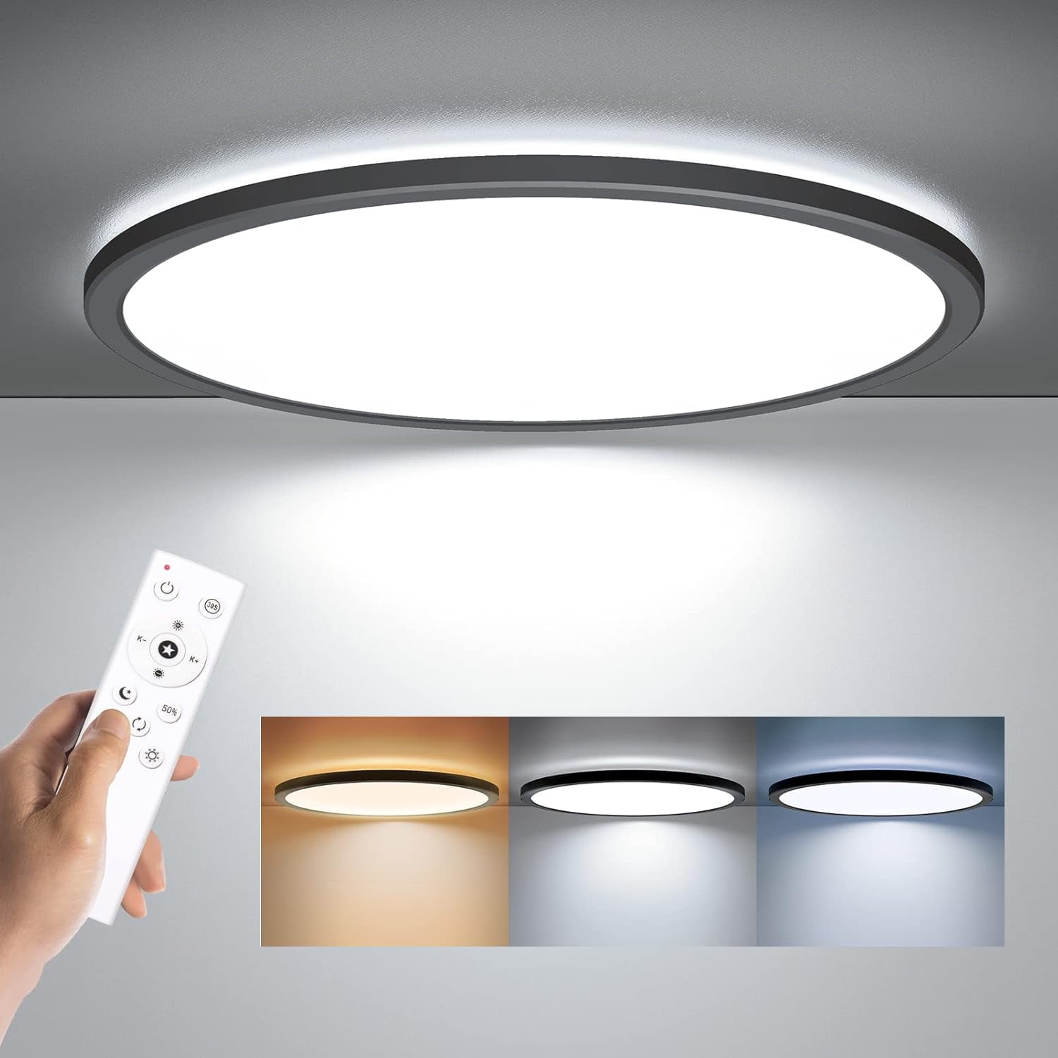 Flush Mount Ceiling Light Fixture with Remote Control, 15.4 Inch 36W ...