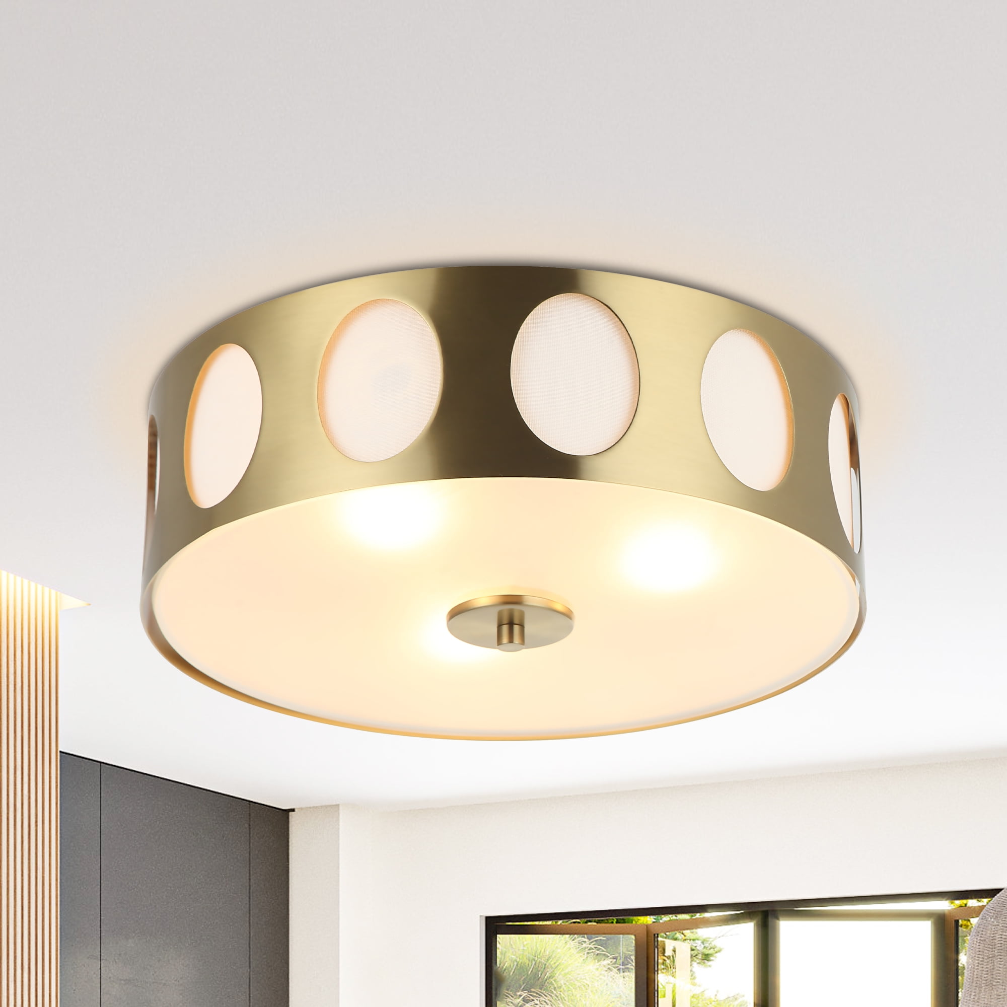 Flush Mount Ceiling Light,Gold 13.8 inch Brass Dimmable LED Bedroom ...