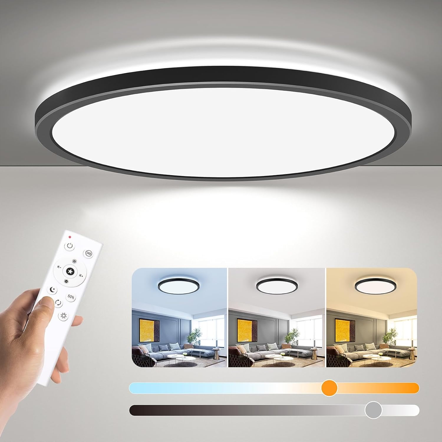 Flush Mount Ceiling Light with Remote Control, 12 Inch 24W Dimmable Low ...