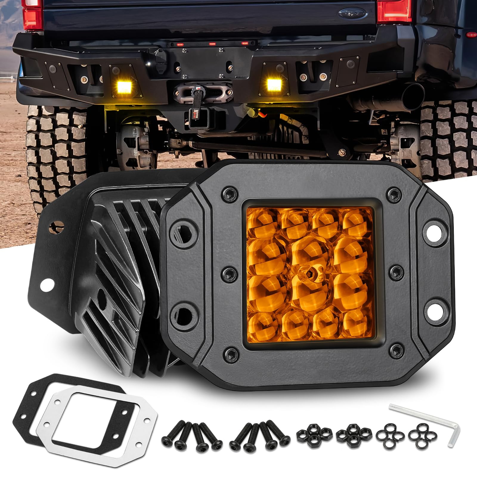 Flush Mount LED Pods MMF7 Amber, Nirider 2PCS 84W Bumper Lights 5 Inch ...