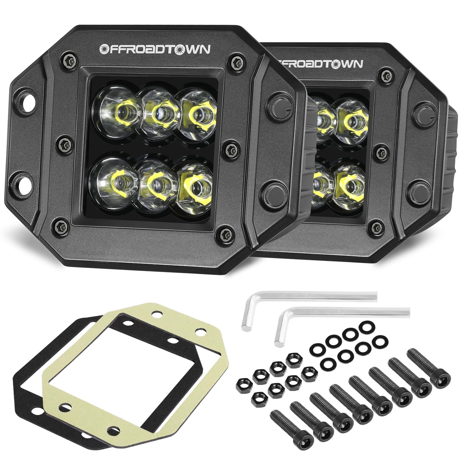 Flush Mount LED Pods, SSF20 OFFROADTOWN 5'' 12,000LM CREE LED Driving ...