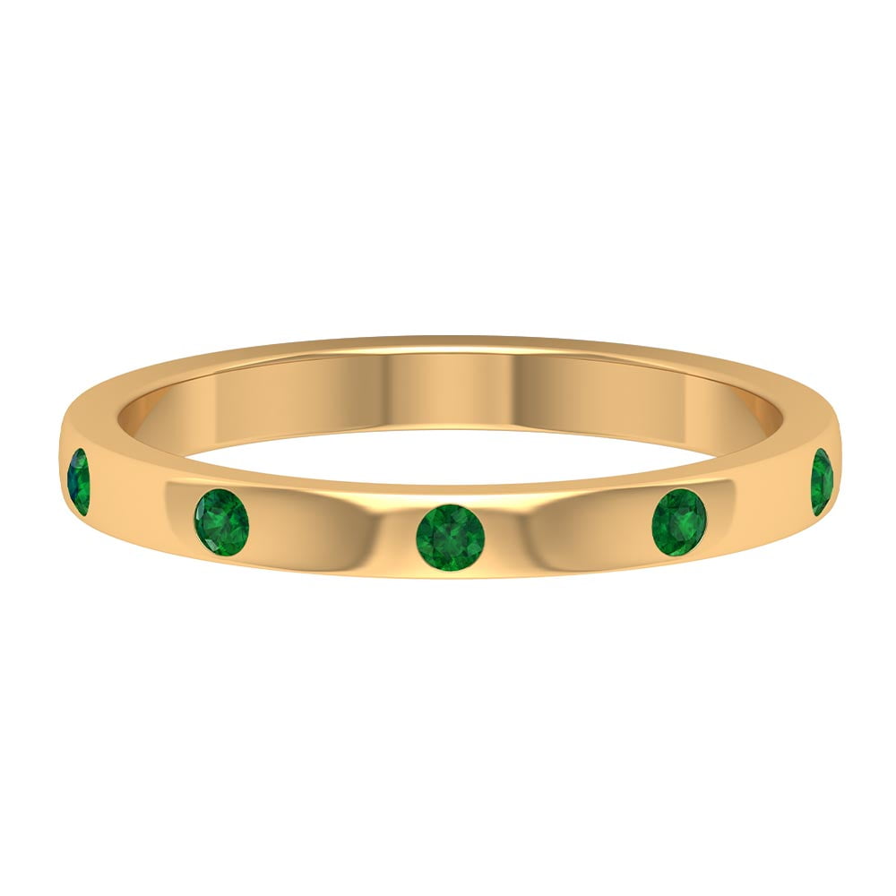 Flush Set Created Emerald Unisex Band Ring, 14K Yellow Gold, US 5.00 ...