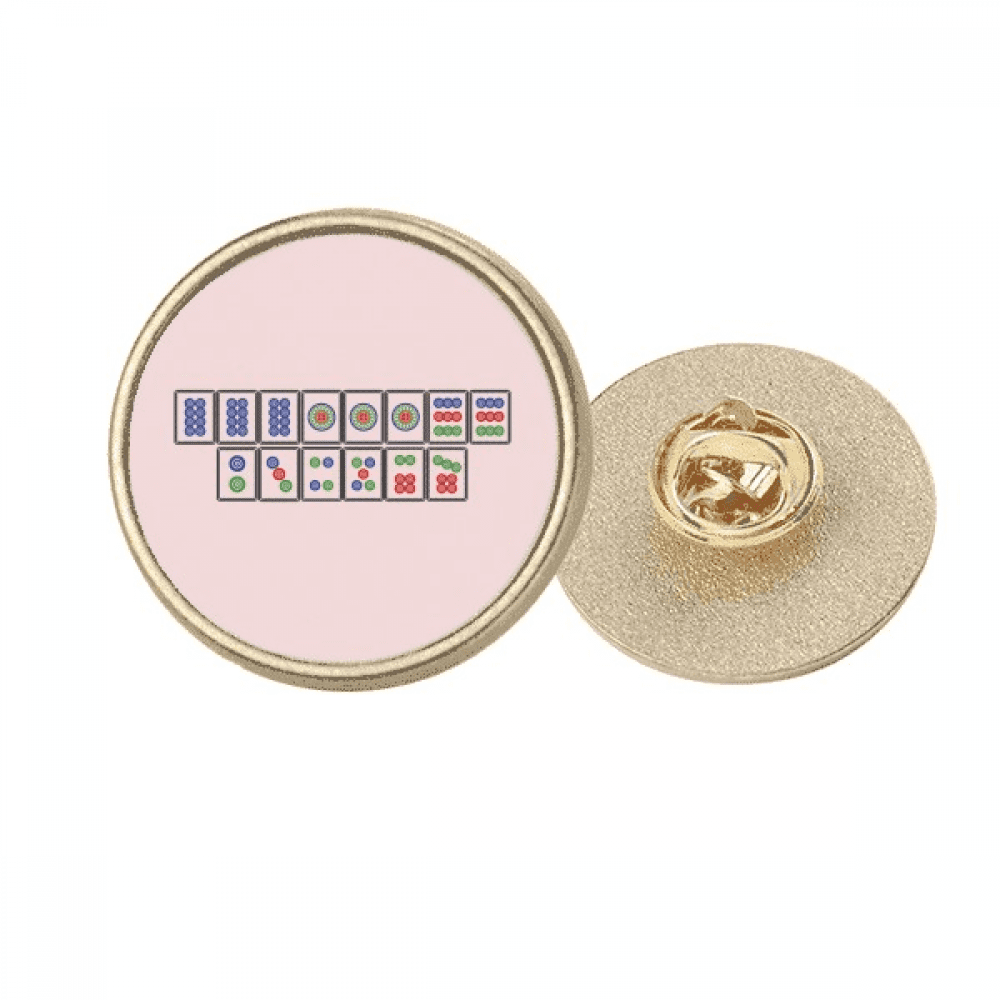 Flush Suit Mahjong Tiles Art Deco Fashion Round Metal Golden Pin Brooch ...