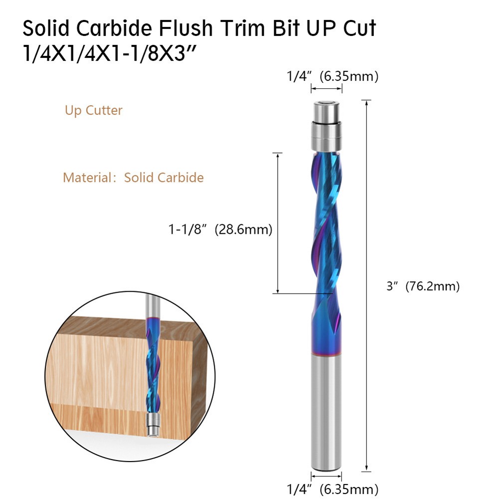 Flush Trim Bits Blue Coated Router Bit 1/4In Shank Cnc Woodworking ...