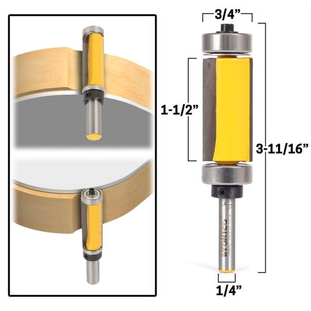 Flush Trim Top and Bottom Bearing Router Bit 1-1/2" Cutting Length - 1/ ...