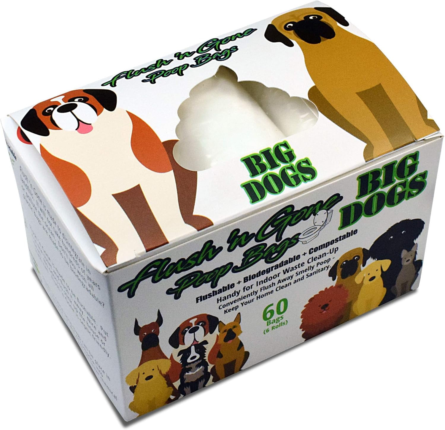 Flush 'n Gone Poop Bag for BIG DOGS - 6 rolls (60 Bags) - Flushable ...