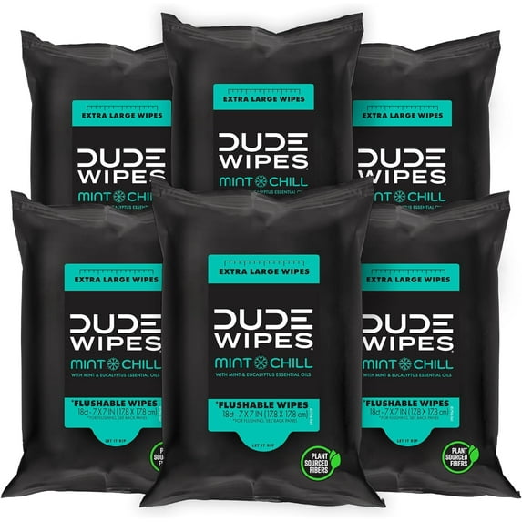 Flushable Wipes Travel Pack - 6 Pack, 108 Count - Mint Chill Extra ...