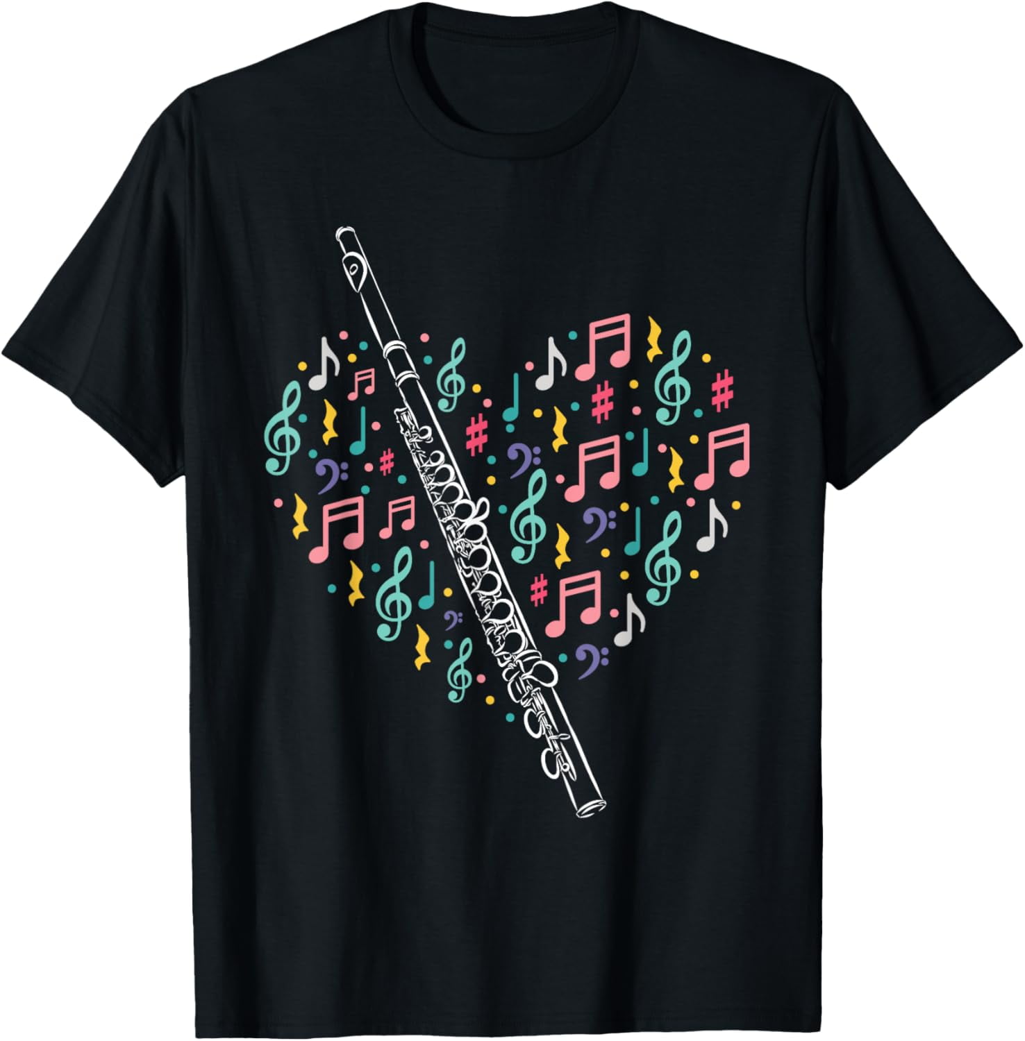 Flute Heart - Flute Player Flutist Marching Band Music T-Shirt men and ...