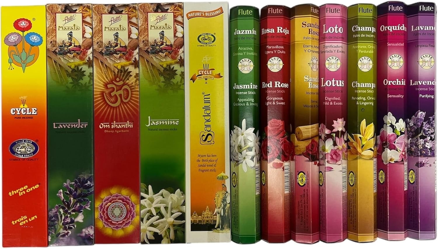 Flute Incense Sticks – Set of 12 (222 Sticks) – Premium Assorted Aromas ...