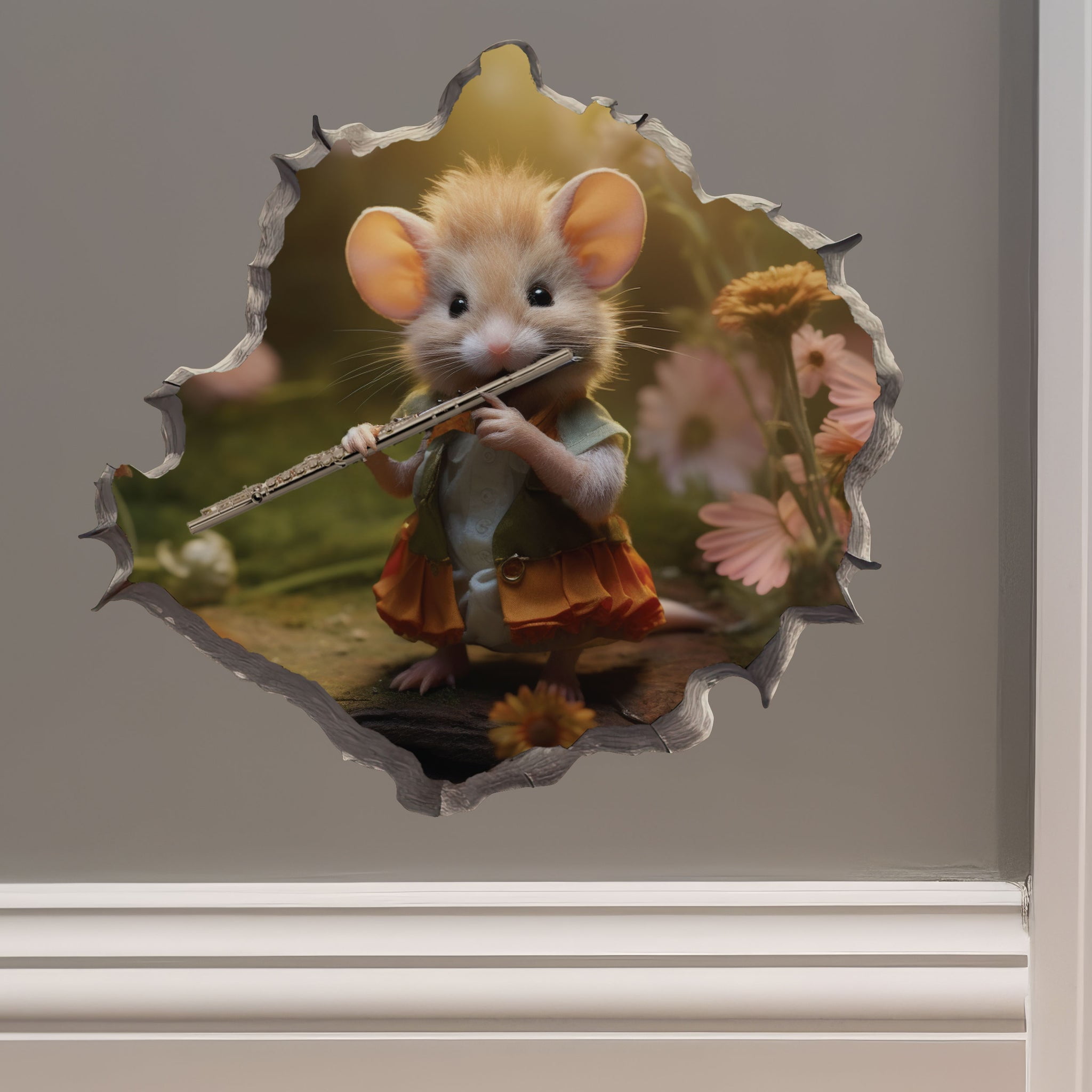 Flute Mouse in Mouse Hole Decal - Mouse Hole 3D Wall Sticker - Walmart.com