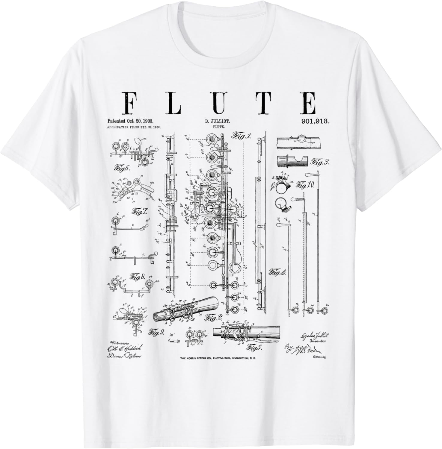Flute Vintage Patent Flutist Flautist Drawing Print T-Shirt - Walmart.com