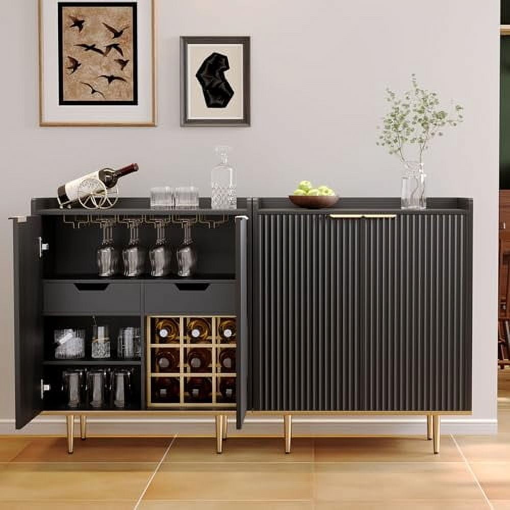 Fluted 2 Door Bar Cabinet with Drawers & Shelf, Coffee Bar Buffet ...