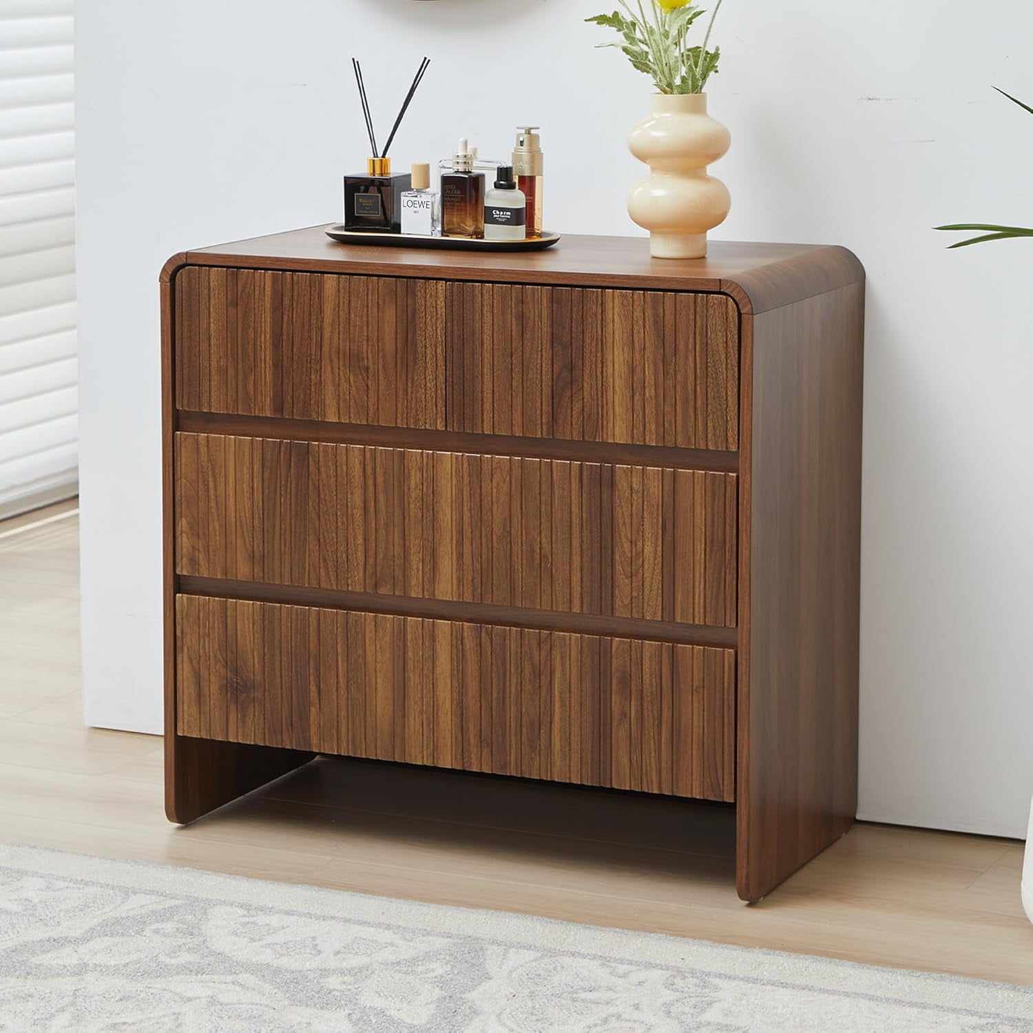 Fluted 3 Drawer Dresser for Bedroom,Mid Century Modern Wide Chest of ...