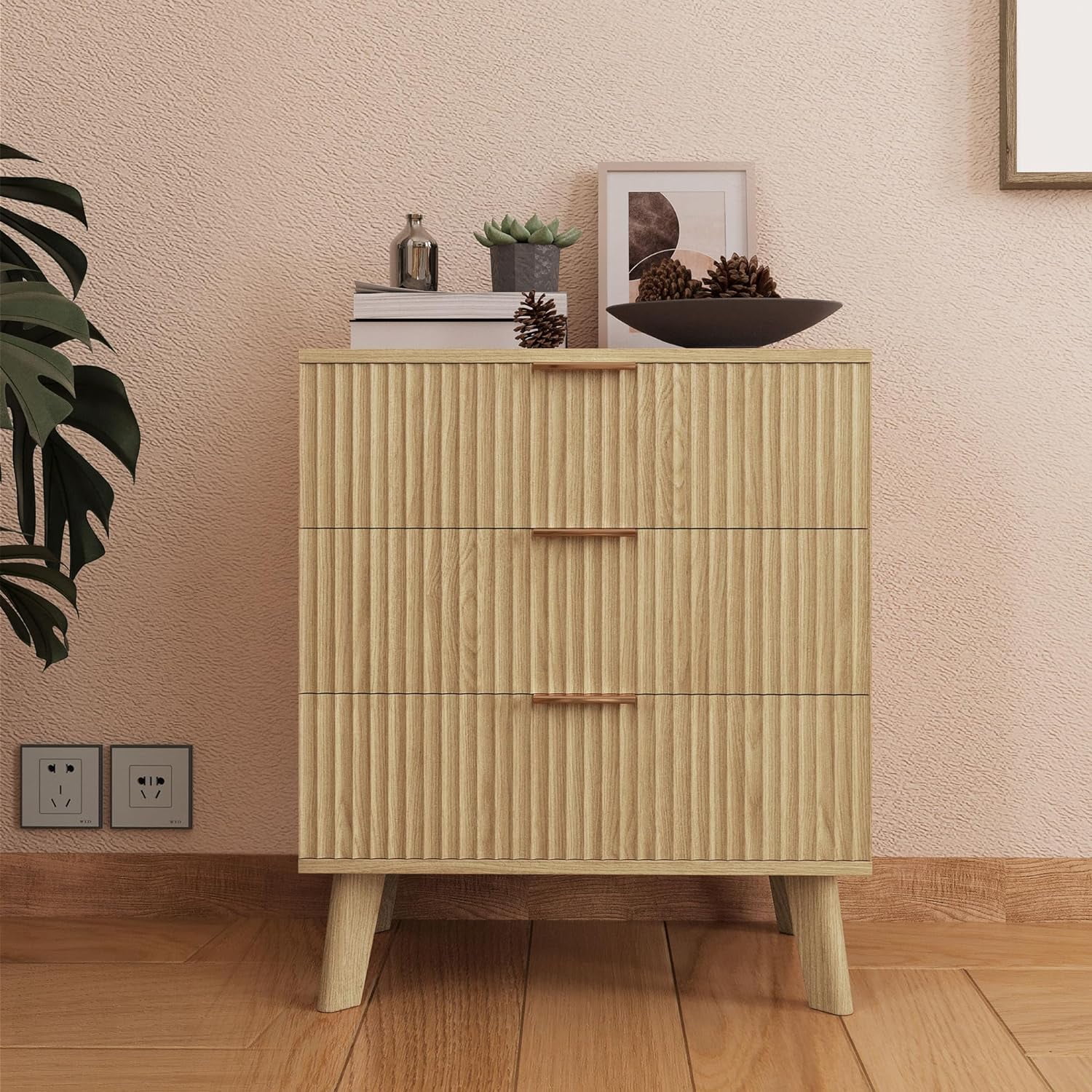 Fluted 3 Drawer Dressers, Modern Closet Dressers Chest of Drawers, Wood ...