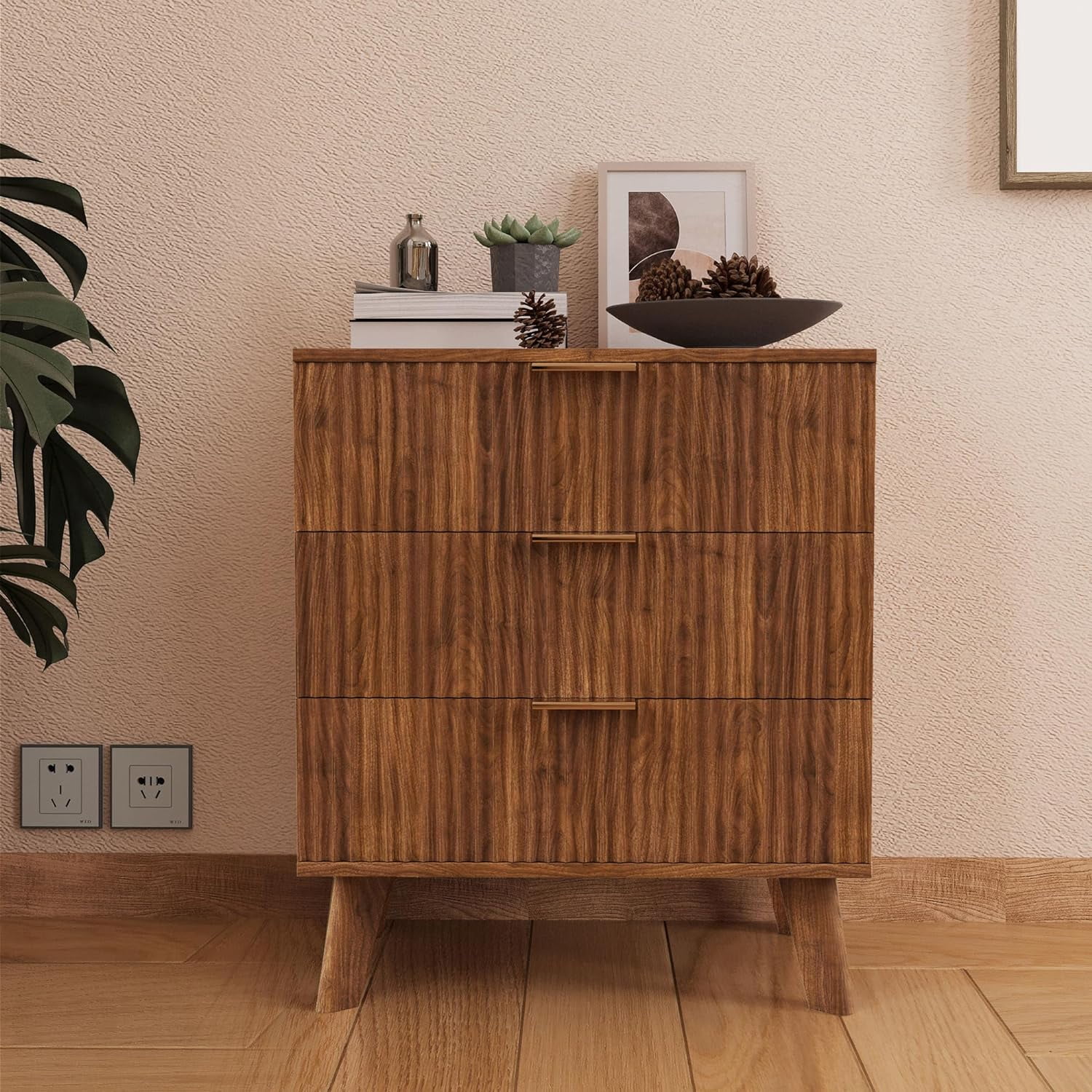 Fluted 3 Drawer Dressers, Modern Closet Dressers Chest of Drawers, Wood ...