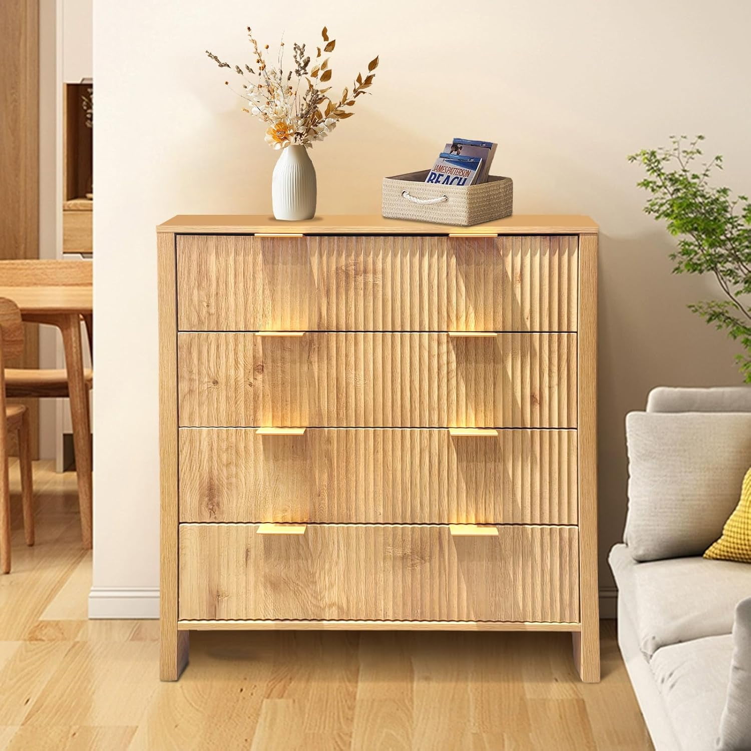 Fluted 4 Drawer Dresser 29.92"x15.55"x36.22" Modern Bedroom Dresser ...