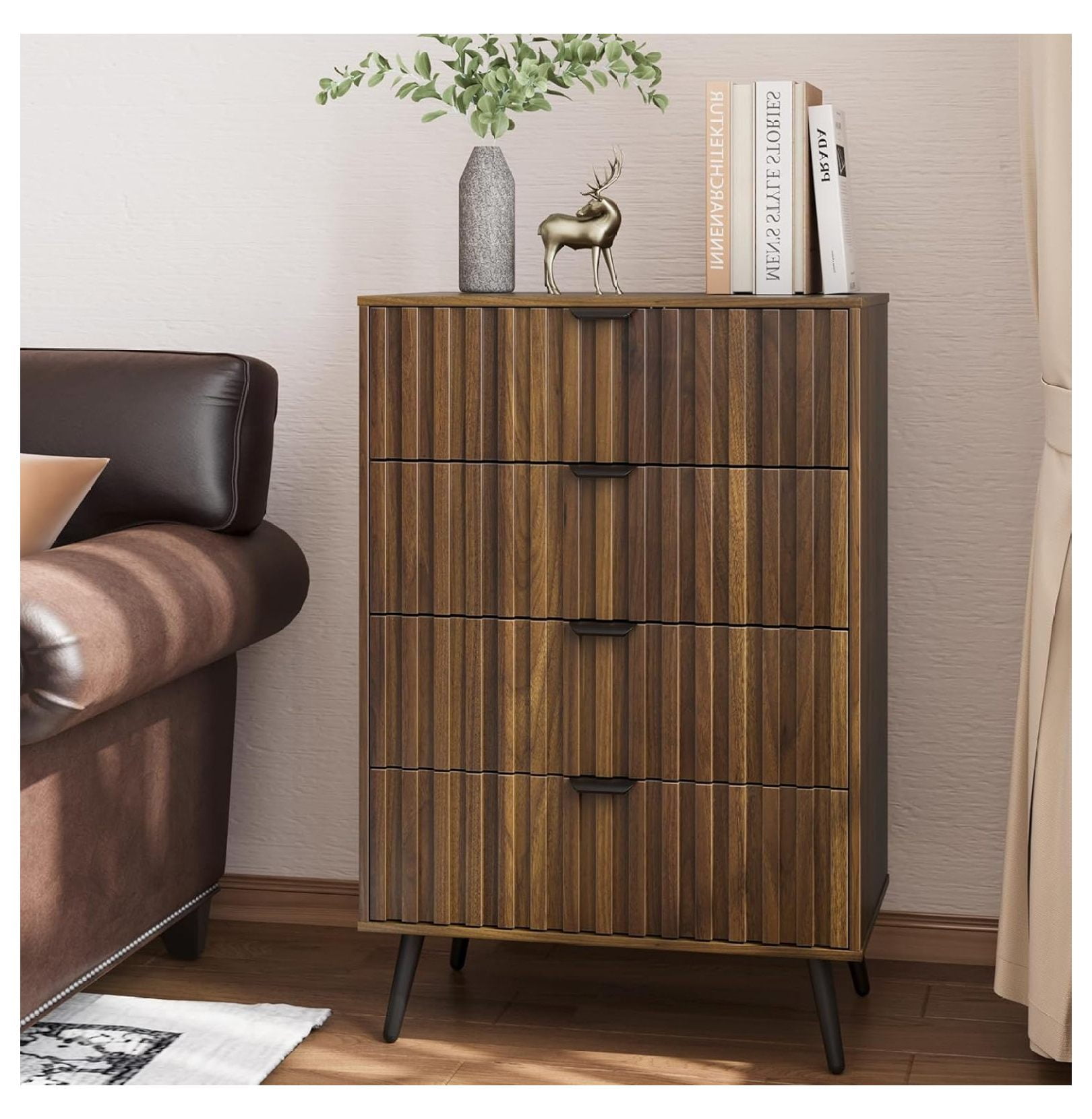 Fluted 4 Drawer Dresser, 35.4" Tall Modern Chest with Grooved Design ...