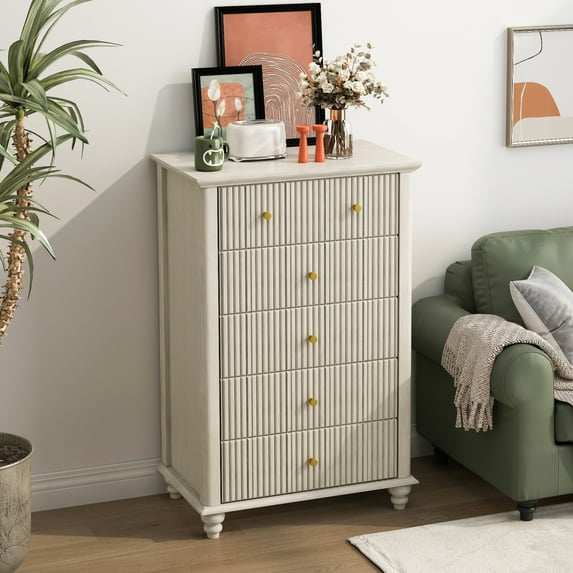 Fluted 5 Drawer Dresser, 45'' Tall Modern Chest of Drawers, , Wooden ...