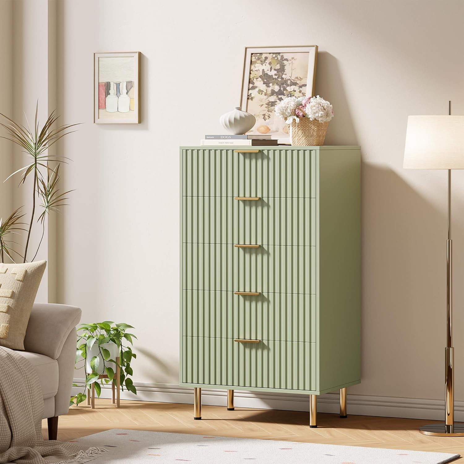 Fluted 5 Drawer Dresser for Bedroom, 48" Tall Modern Chest of Drawers ...