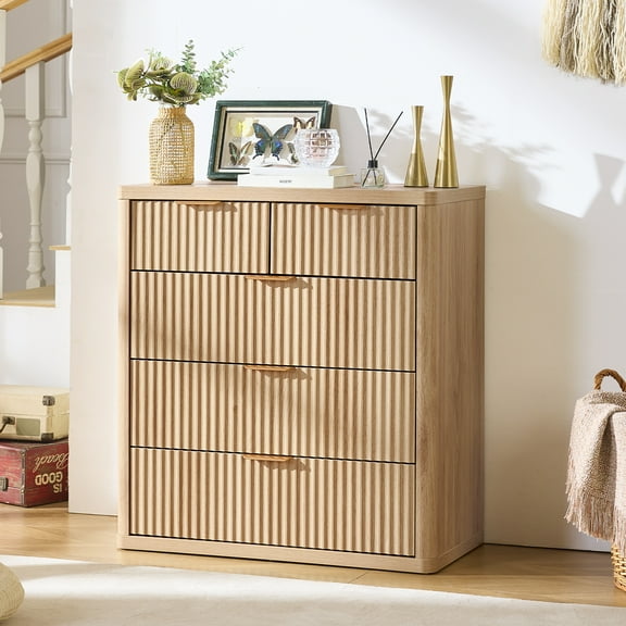 Jopath 5 Drawers Dresser For Bedroom Wood Fluted Chest Of Drawer ...