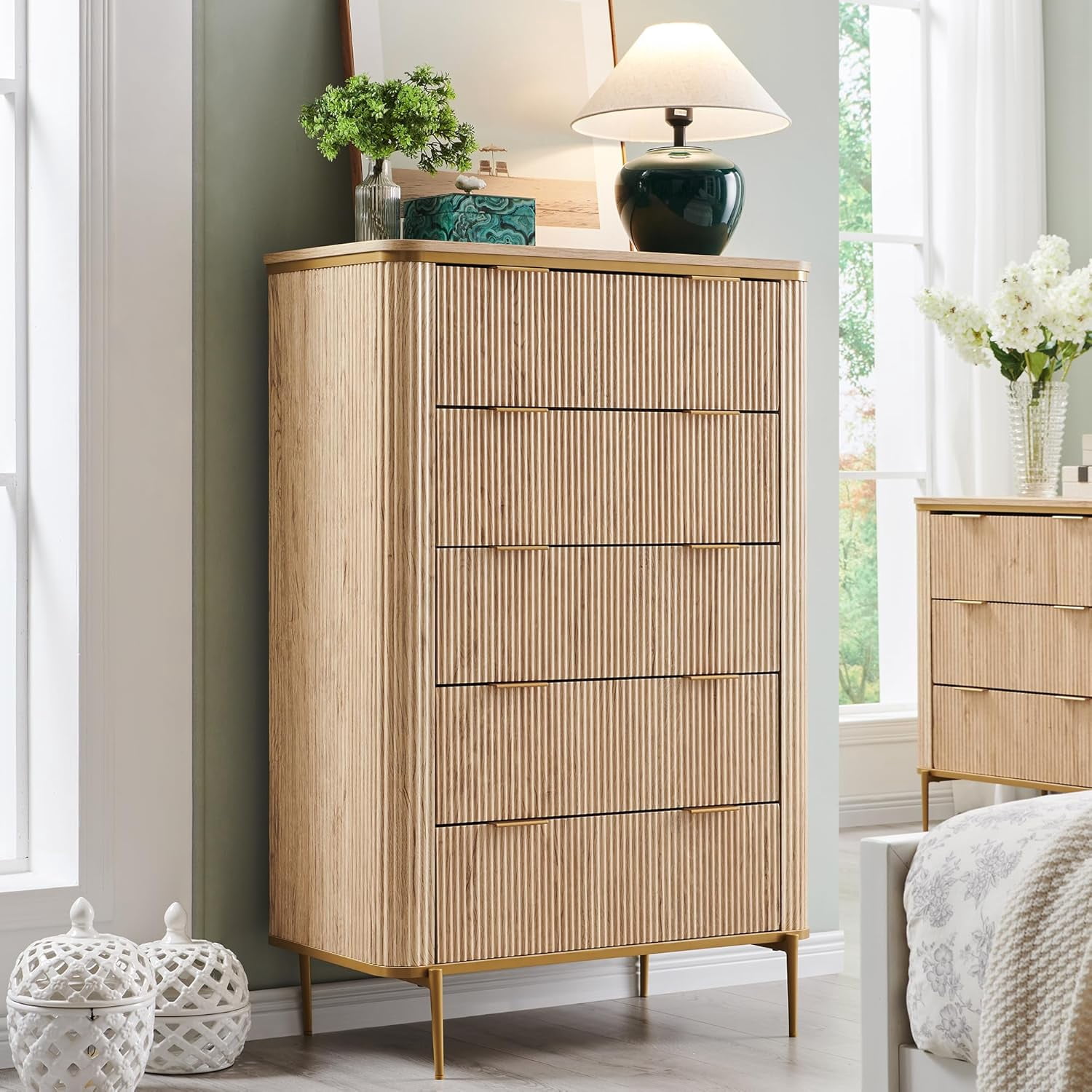 Fluted 5 Drawers Dresser for Bedroom, 48" Tall Modern Dresser Chest of ...