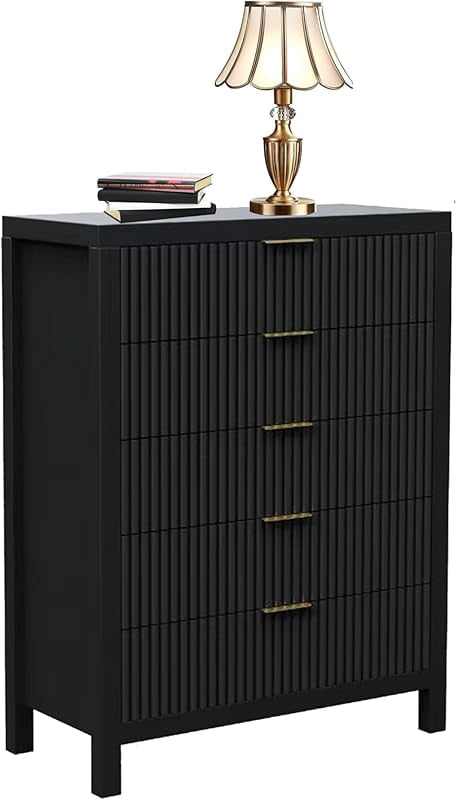 Fluted 5 Drawers Dresser, Modern 5-Drawer Dresser with Textured Front ...