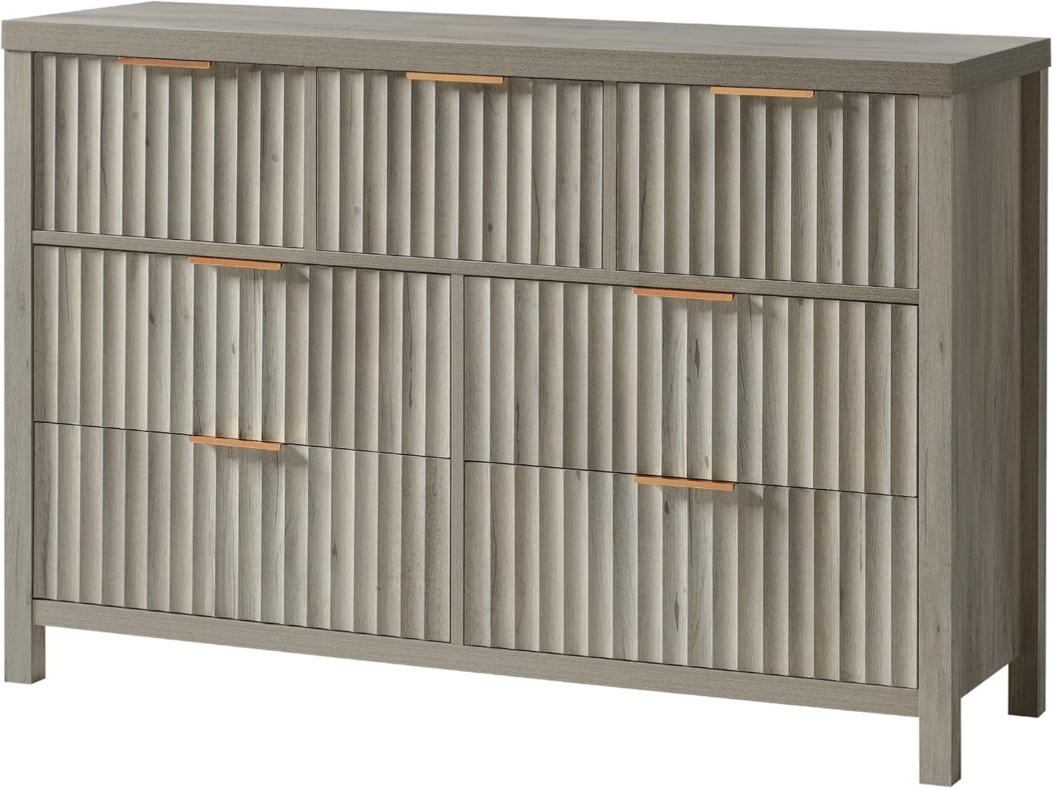 Fluted 6 Drawer Dresser for Bedroom Tall Wide Chest of Drawers with ...