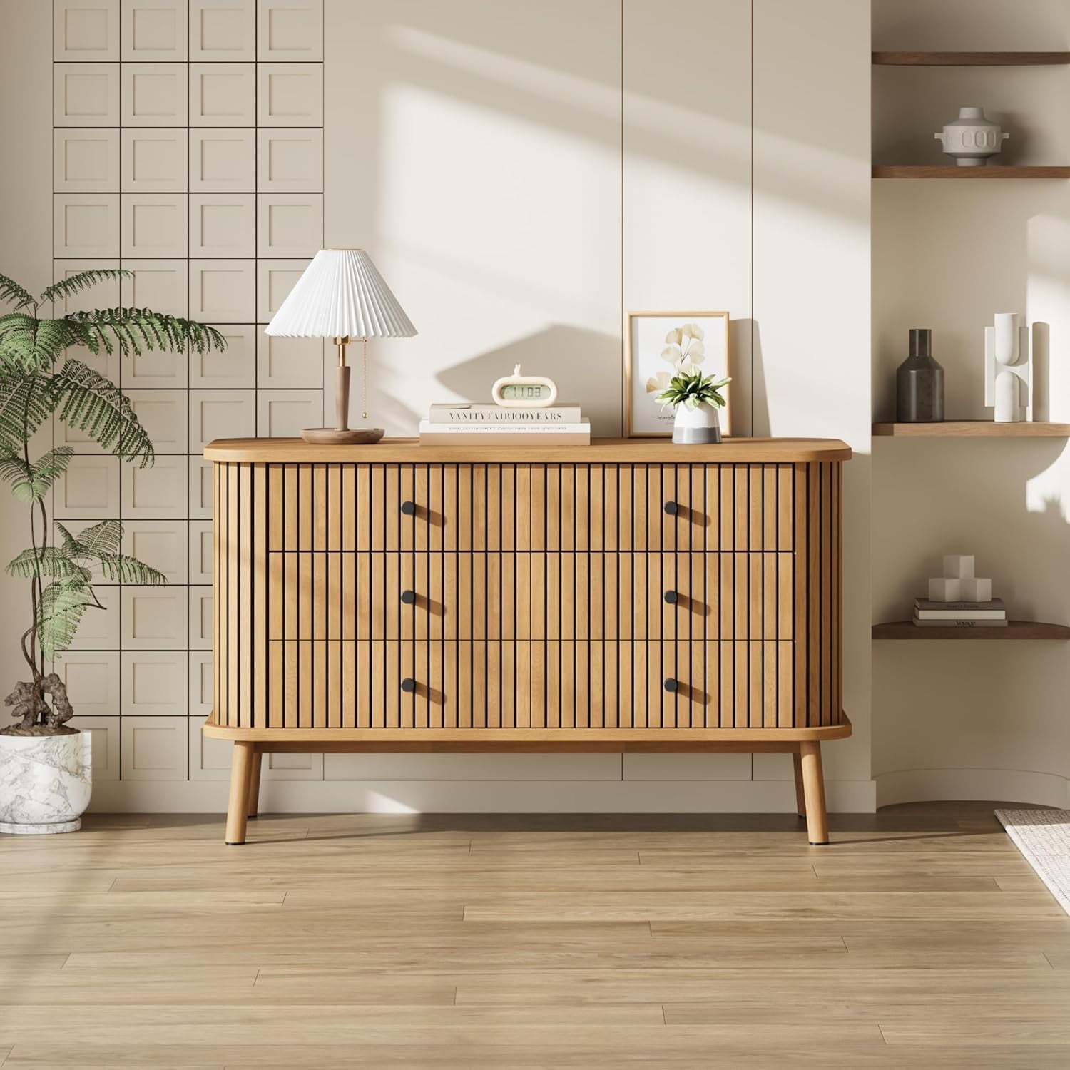 Fluted 6 Drawers Cabinet with Sliding Drawers,Bo-ho6 Drawer Dressers ...