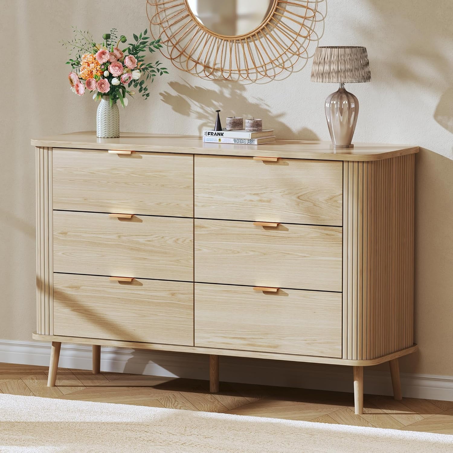 Fluted 6 Drawers Dresser for Bedroom, Mid Century Modern Closet Dresser ...