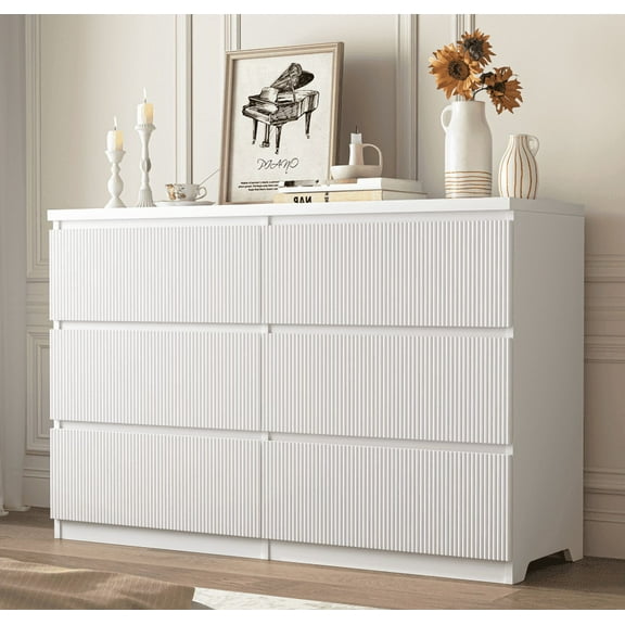 Mid Century 6 Drawer Dresser for Bedroom, Wide Modern Chest of Drawers ...