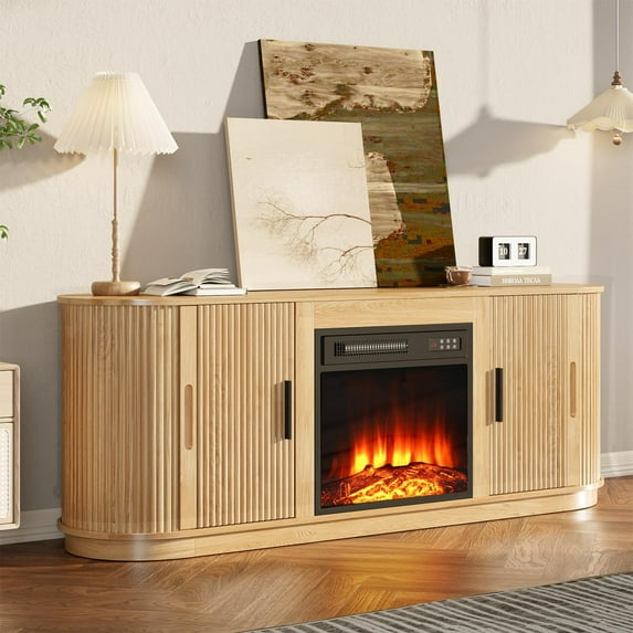 Fluted 60 TV Stand with 18" Electric Fireplace Heater, Entertainment ...