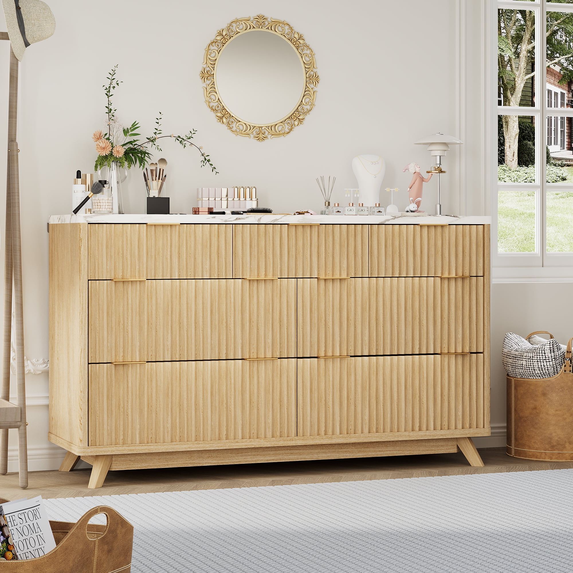Fluted 7 Drawers Dresser for Bedroom, 54" Wide Modern Chest of Drawers ...