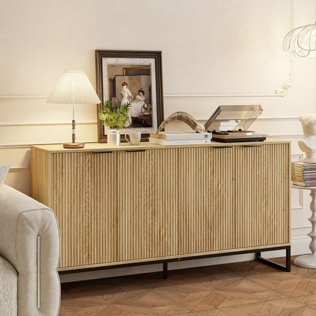 Fluted Accent Cabinet, Kitchen Sideboard Buffet Cabinet with 4 Fluted ...