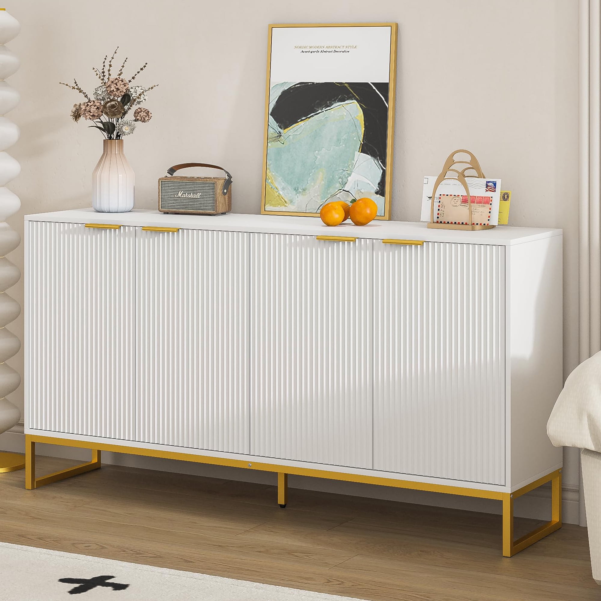 Fluted Accent Cabinet, Sideboard Buffet Cabinet with Storage, Accent ...