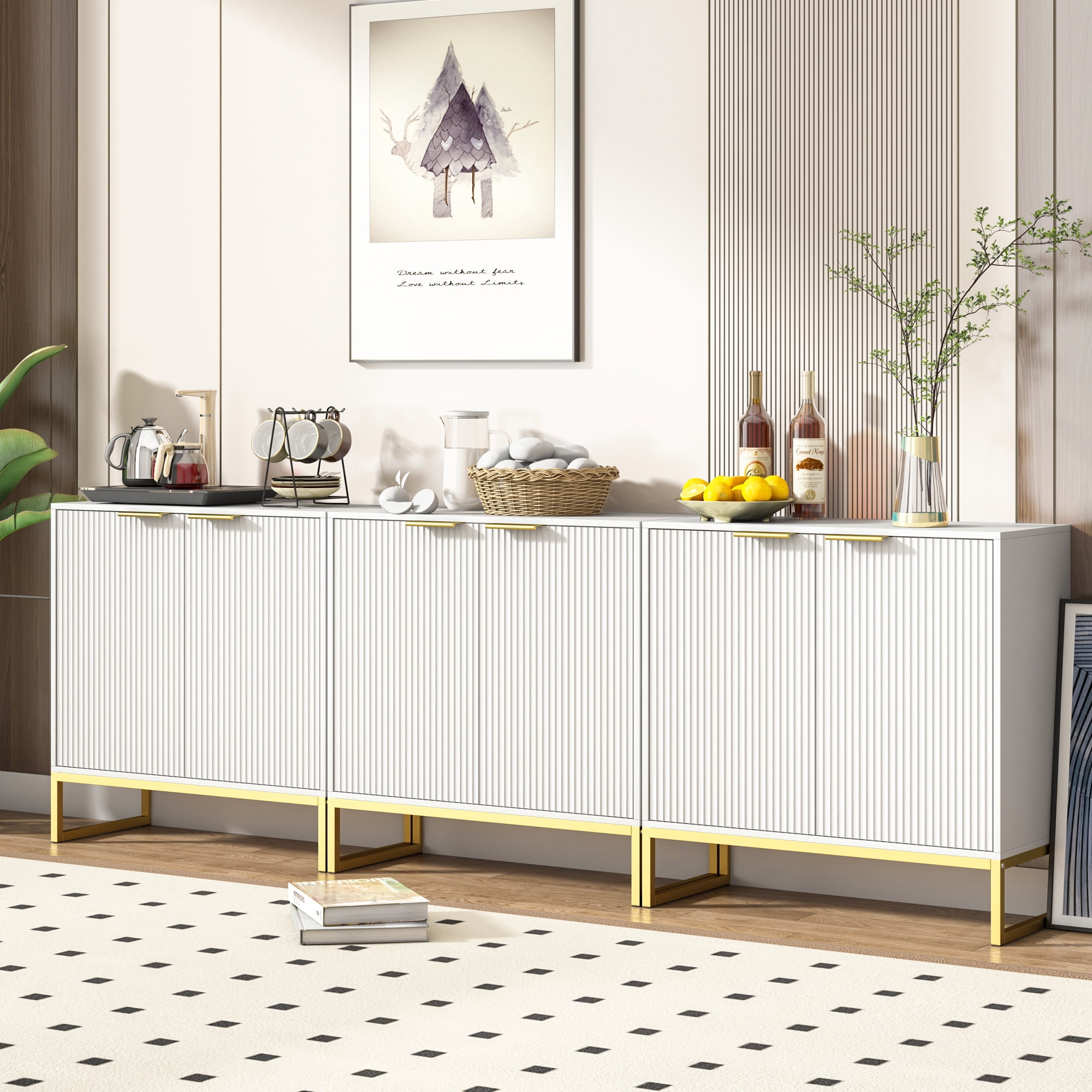 Fluted Accent Cabinet, Sideboard Buffet Cabinet with Storage, Accent ...