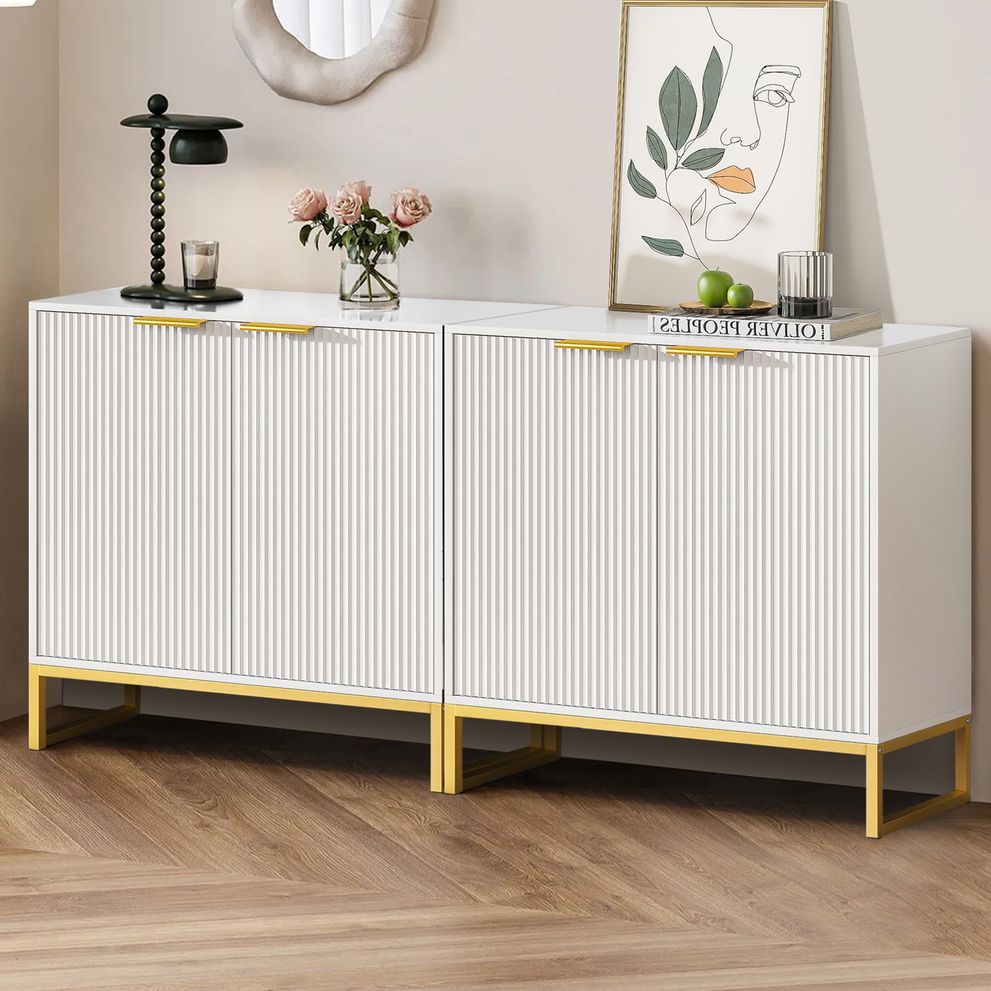 Sideboard Buffet Cabinet Set of 2, Cupboard Cabinets with Adjustable Shelves, Console Cabinet ...