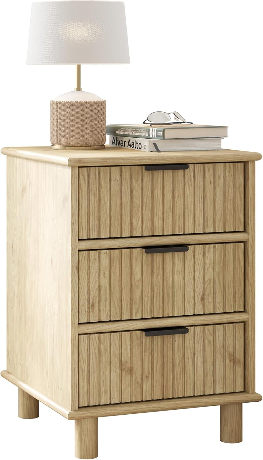 Fluted Bedside Table,24'' Tall Side Table with 3 Drawers,Large Storage ...