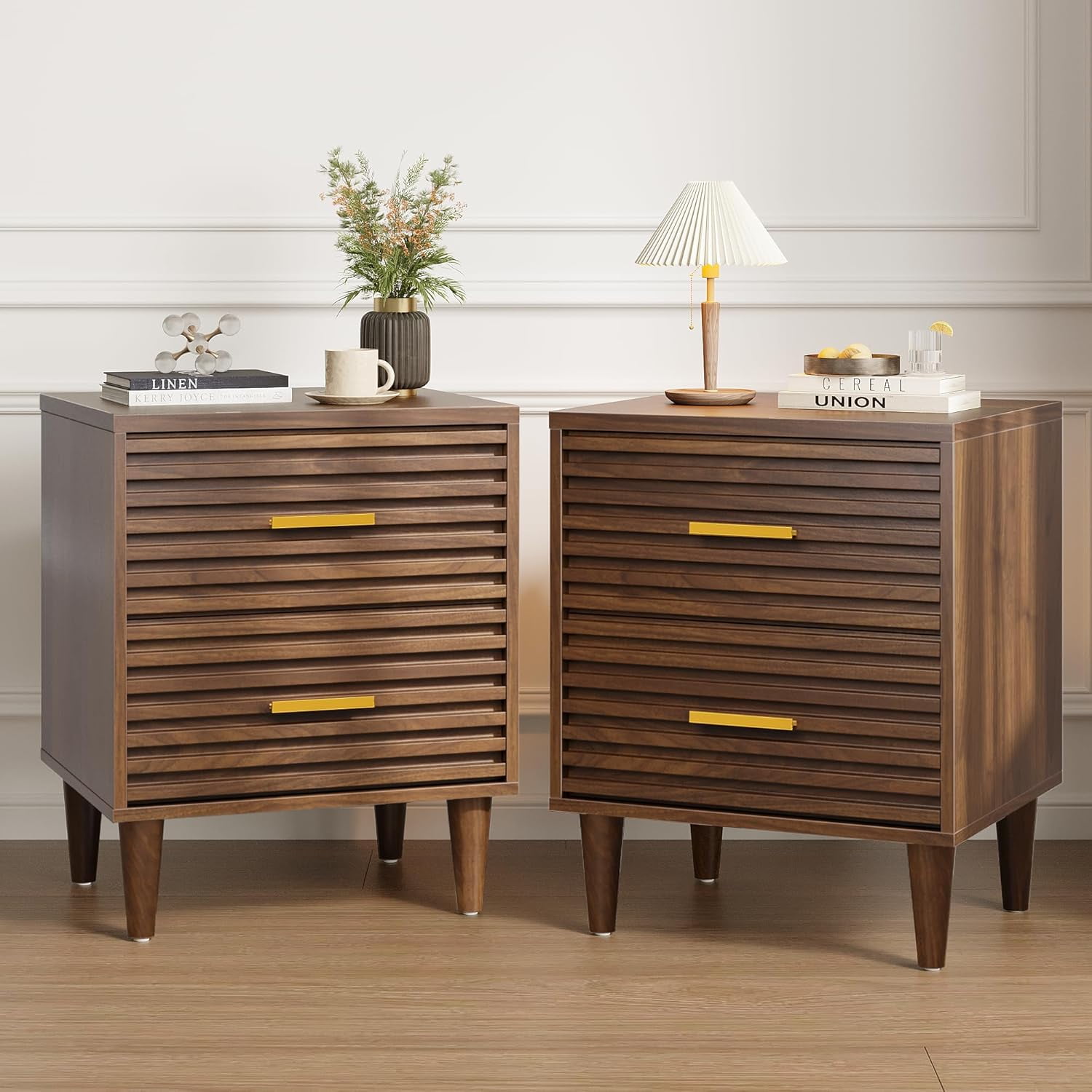 Fluted Bedside Table with Drawer | Mid Century Modern Nightstand | End ...