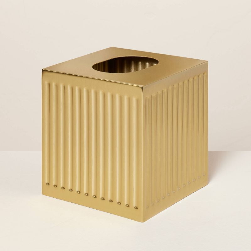 Fluted Brass Bathroom Tissue Box Cover Antique Finish with Magnolia ...