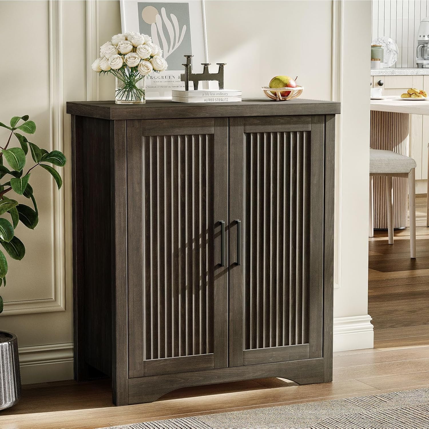 Fluted Buffet Cabinet with Storage Accent Sideboard,Modern Credenza with 2 Doors & Adjustable ...